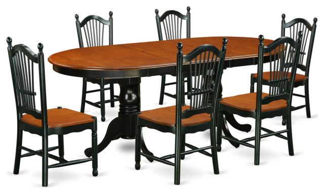 7 Piece Dining Set, Extendable Table With Pedestal Base & 6 Chairs ...