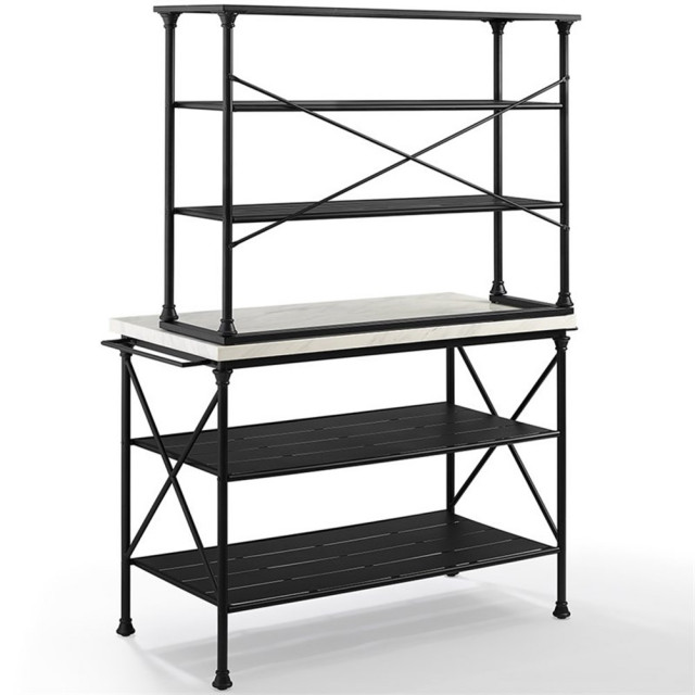 Pemberly Row 2-Piece Metal/Faux Marble Bakers Rack in Matte Black/White ...