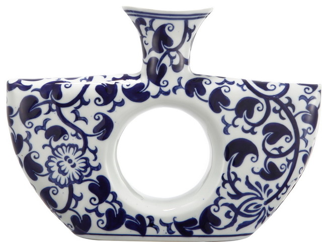 Ceramic Contemporary Vase With Cutout Design, Blue and White - Asian ...