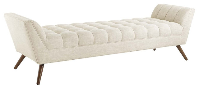 Mid Century Accent Bench, Angled Legs & Button Tufted Polyester Seat ...