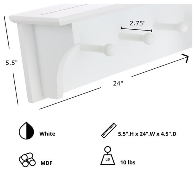 kieragrace KG Traditional Foster Wall Shelf with 5 Pegs White ...