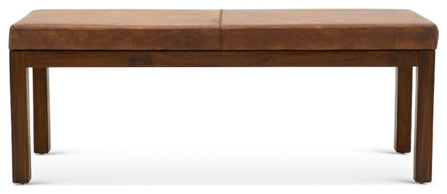 Austin Antique Tan Leather Bench With Lines - Contemporary - Accent And ...