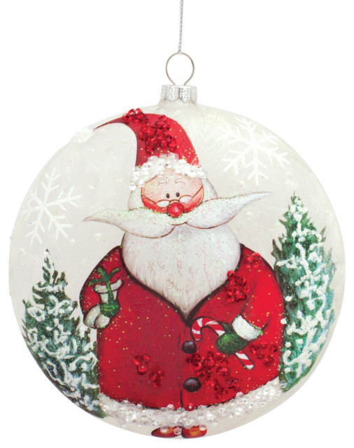 Santa Disc Ornament, 6-Piece Set, 5"D Glass - Transitional - Christmas ...