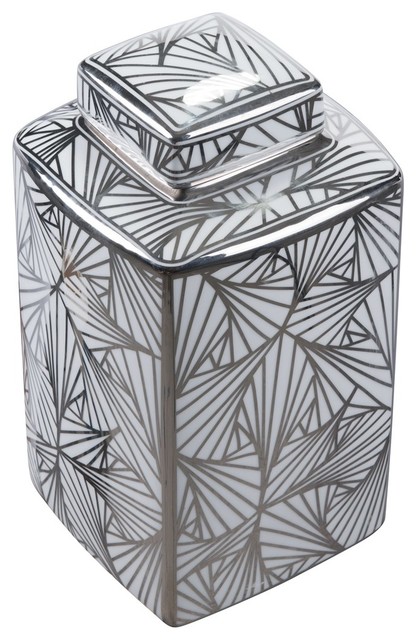 Modern Contemporary Vase Bottle Jar Decor, White Silver, Porcelain ...