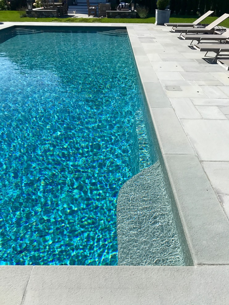 Aqua Blue Pebble Sheen w/ Lapis Blue Tile - Beach Style - Pool - Boston ...