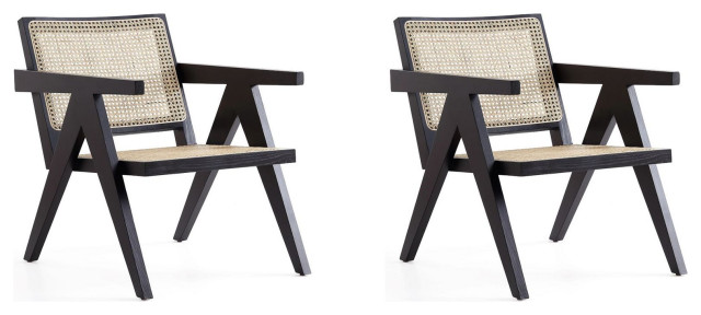 Hamlet Accent Chair, Black and Natural Cane Set of 2 - Tropical ...