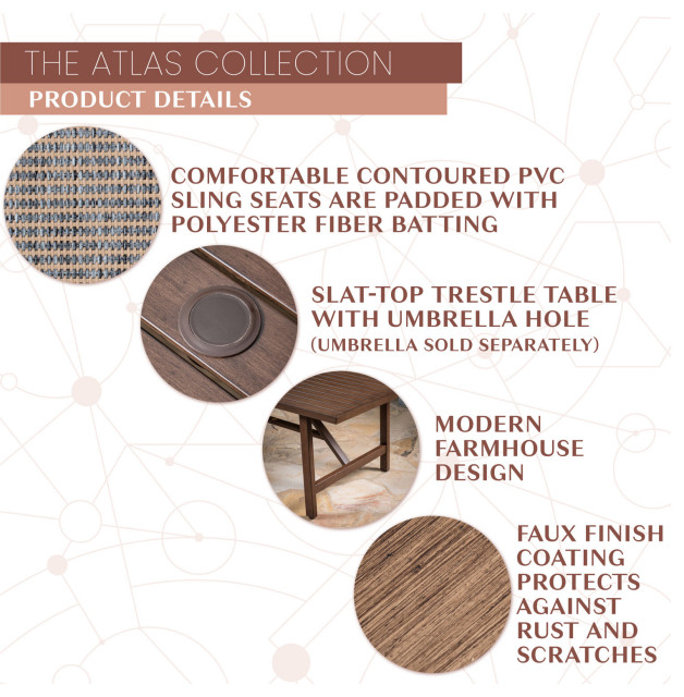 Atlas 7-Piece Outdoor Dining Set With Padded Swivel Rockers and Trestle ...