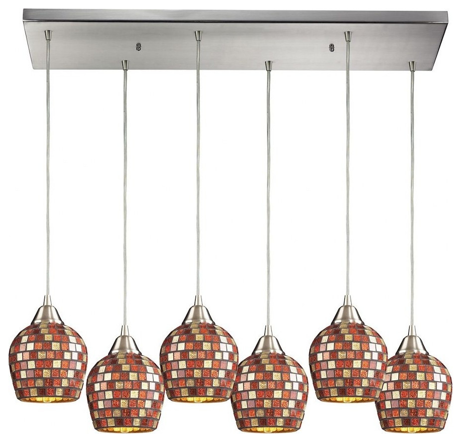 Six Light Rectangular Pendant-Multi Color Glass Color - Pendants ...