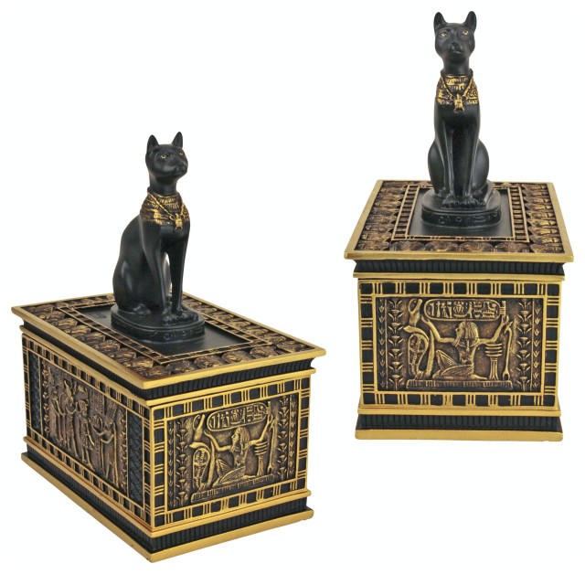 Royal Bastet Egyptian Boxes, Set of 2 - Traditional - Decorative Boxes ...