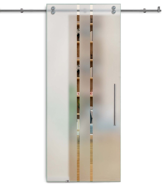 Single Sliding Glass Barn Door with Frosted Design V2000, 36"x84 ...
