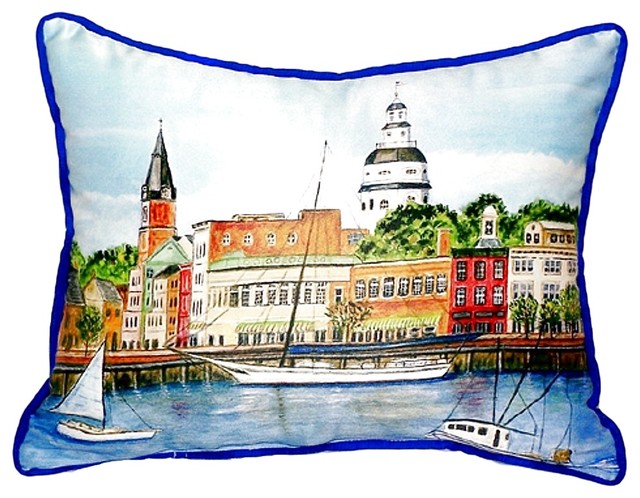 Annapolis City Dock Indoor/Outdoor Pillow, 16"x20" - Beach Style ...