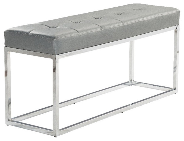 Plata Import Reign Tufted Metal Bench in Gray Faux Leather ...