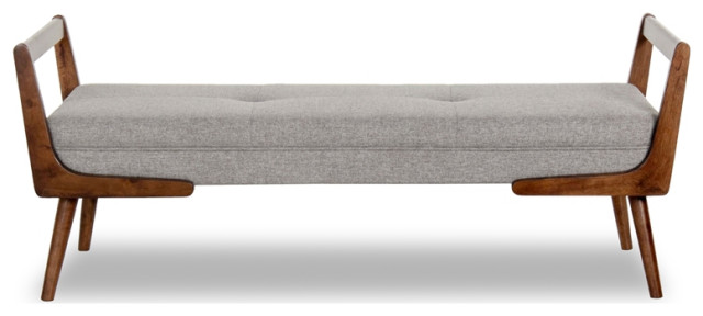 Poppy Mid-Century Modern Rectangular Fabric Upholstered Bench in Gray ...