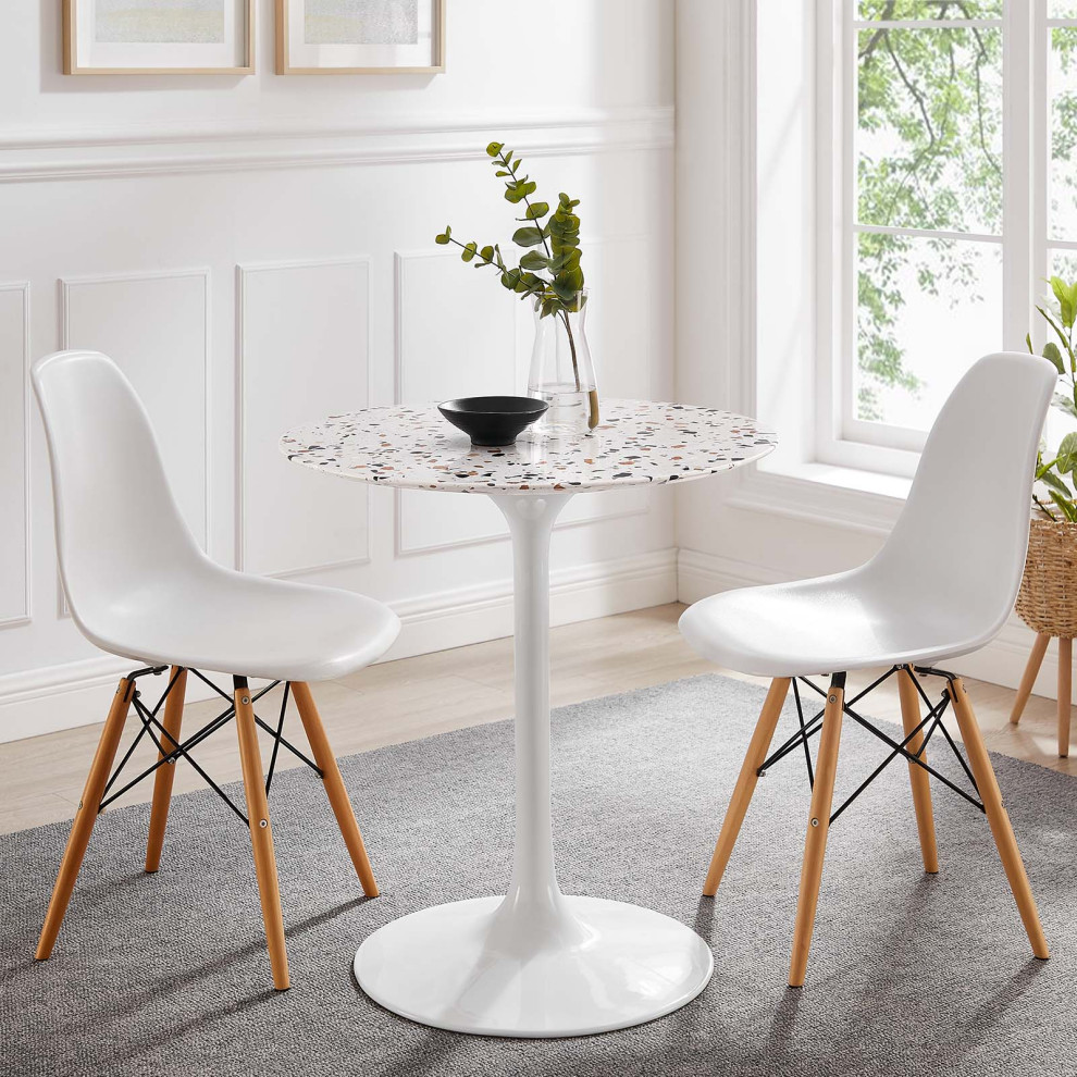 Lippa 28" Round Terrazzo Dining Table in White White - Midcentury ...