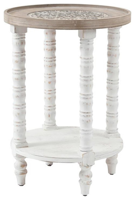 Pemberly Row Rustic Wood Round Accent Side Table with Storage in White ...