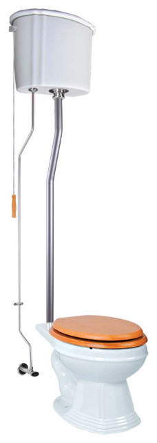 White Ceramic Tank High Tank Toilets With Elongated Bowl and Satin ...