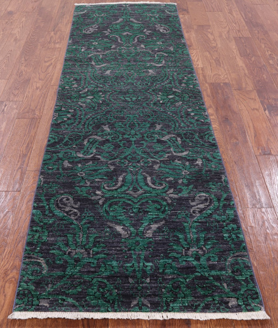 2' 7" X 8' 4" Runner Handmade William Morris Wool Rug Q4282, 2' 7" X 8 ...