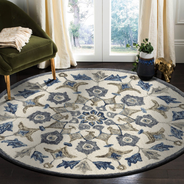 6' Round Blue Floral Oasis Area Rug - Contemporary - Area Rugs - by ...