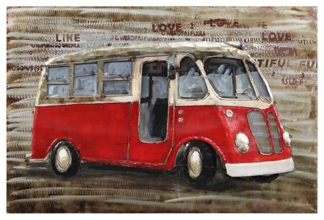 "Red Bus" Mixed Media Iron Hand Painted Dimensional Wall Art ...