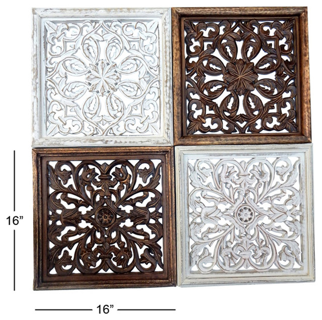 Victorian Square Botanical Scrollwork Wooden Wall Panels, Set of 4 ...