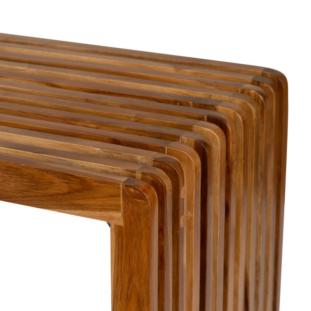 Poly and Bark Tatum Teak Slatted Wood Bench, Natural - Transitional ...