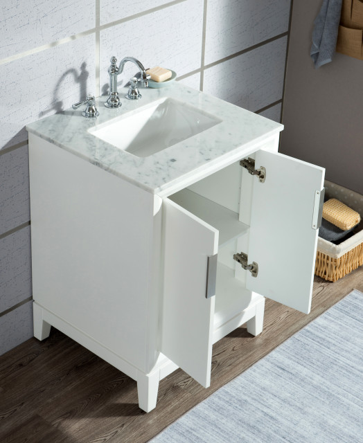 Elizabeth 24" Single Sink Carrara White Marble Vanity - Transitional ...