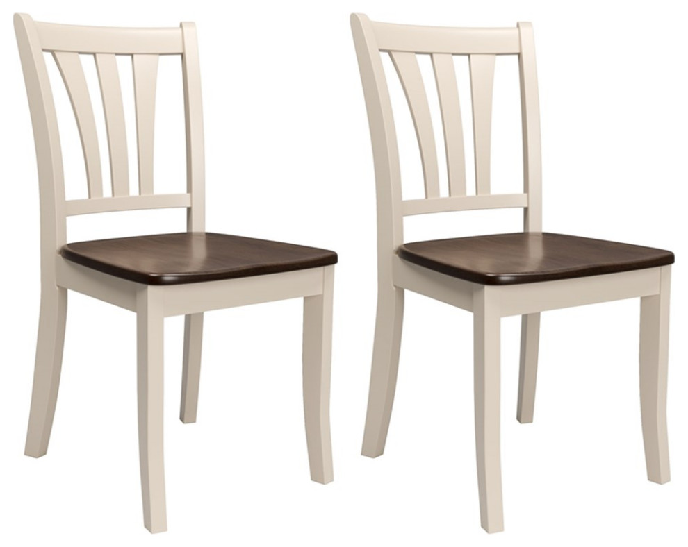 Atlin Designs 18" High Back Wood Dining Chair in Cream/Dark Brown (Set ...