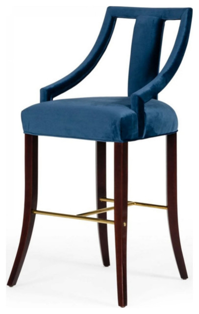 Millie Glam Blue Velvet Bar Stool, Set of 2 - Contemporary - Bar Stools ...