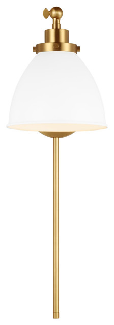 Wellfleet Single Arm Dome Task Sconce, Matte White and Burnished Brass ...