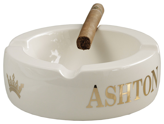 Ashton White Ceramic 4 Cigar Round Ashtray - Contemporary - Decorative ...