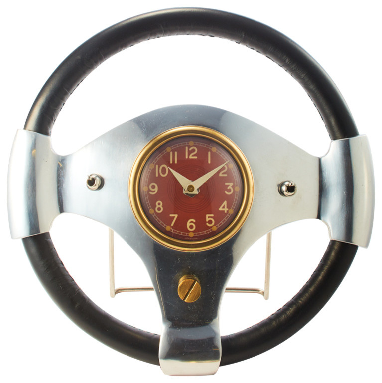 Retro Mid Century Car Steering Wheel Clock, Table Desk Vintage Style ...