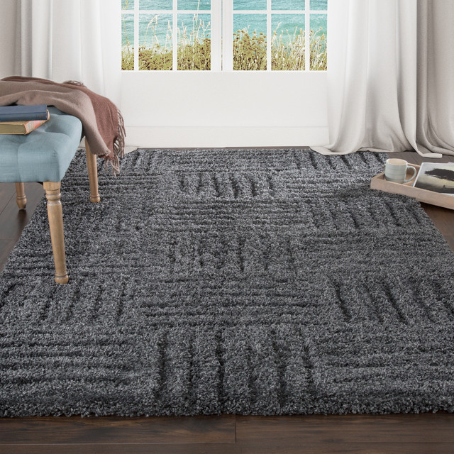 Lavish Home Everest Shag Sculptured Squares Rug, 4'x6', Dark Gray ...