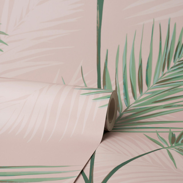 South Beach Blush Fronds Wallpaper, Sample, Swatch - Tropical ...