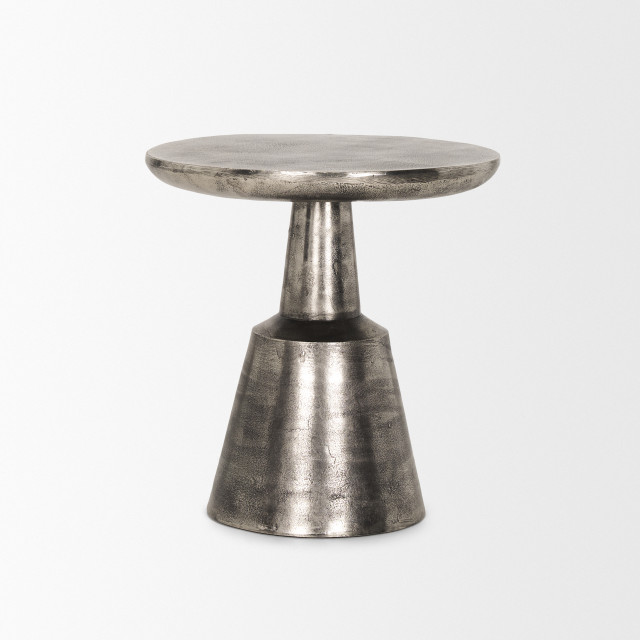 Bobbi Textured Polished Nickel Cast Aluminum Metal Accent Table ...