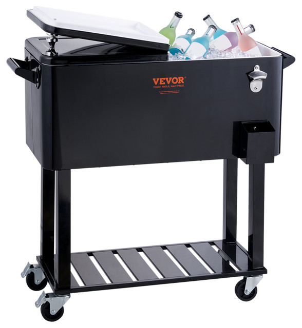 VEVOR 80Qt Rolling Cooler Cart w/Bottle Opener Drainage Patio Party Bar ...