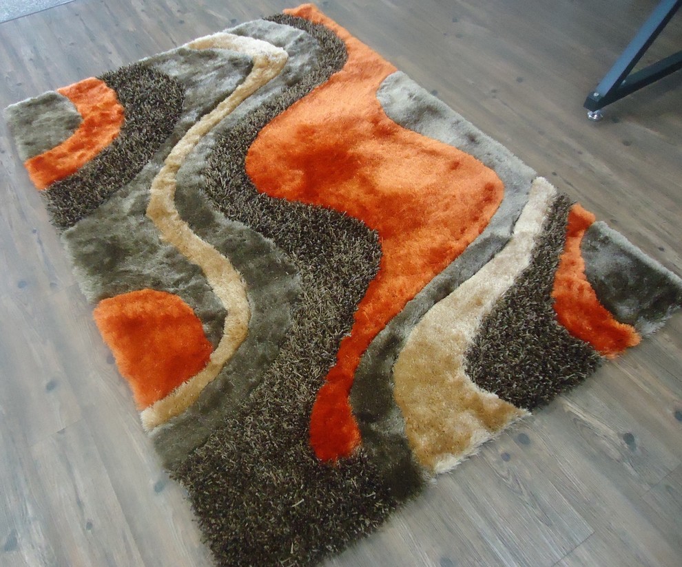 Brown Orange Shag Area Rug, 24"x89", 2'x3' - Contemporary - Area Rugs ...