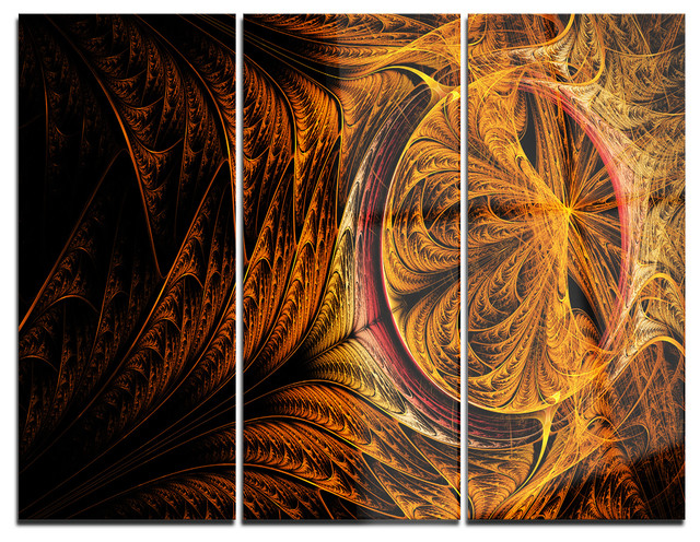 "Golden Fractal Desktop Wallpaper" Digital Metal Wall Art, 3 Panels, 36 ...