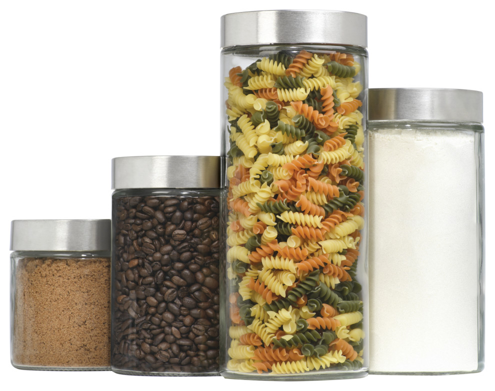 Anchor Hocking Callista 4 Piece Glass Canister Set with Brushed ...