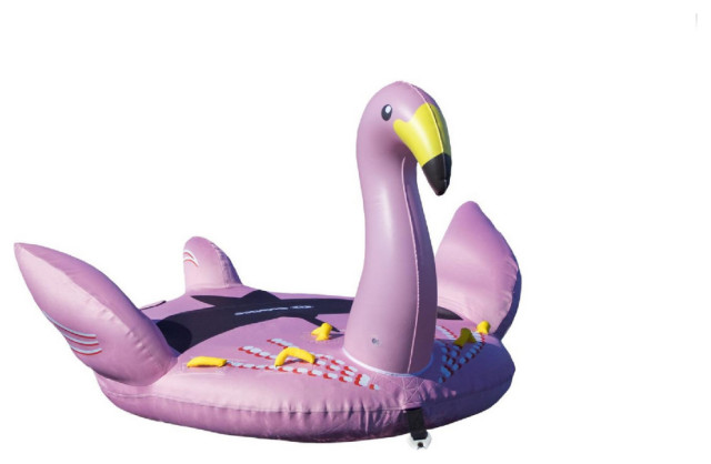 82" Pink and Yellow Inflatable Lay-on Towable Flamingo Float - Modern ...