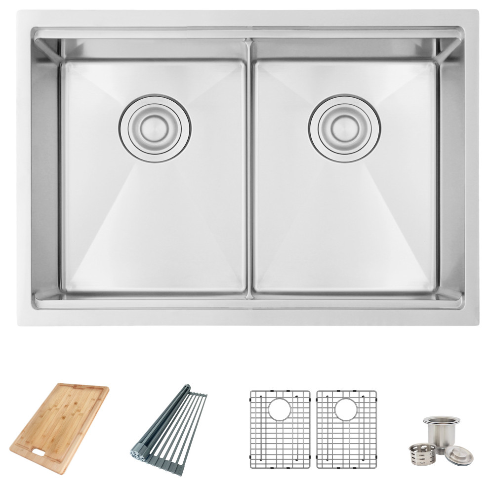 28 inches Undermount Double Bowl Stianless Steel Workstation Kitchen ...