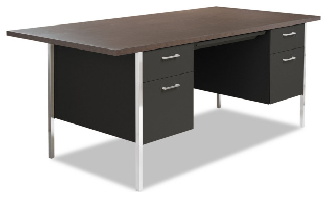 Alera Double Pedestal Steel Desk, 72" x 36" x 29.5", Mocha/Black ...