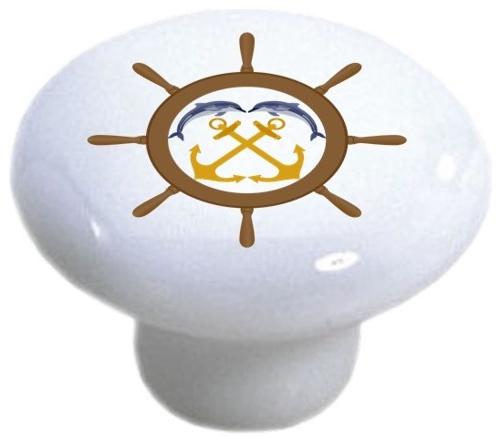 Helm Anchor Dolphin Ceramic Knob - Beach Style - Cabinet And Drawer ...