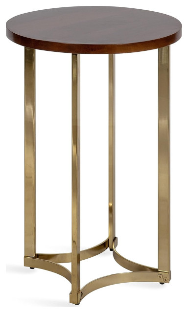 Midcentury Modern Side Table, Starburst Golden Base With Round Walnut ...