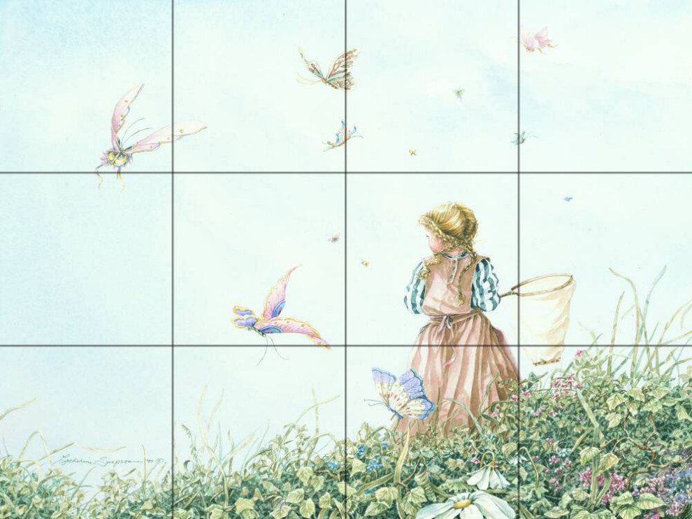 Tile Mural Kitchen Backsplash Chasing Butterflies by Catherine Simpson ...
