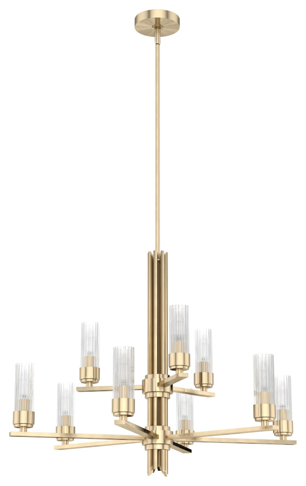 Gatz Alturas Gold, Ribbed Glass 9 Light 2-tier Chandelier Ceiling ...