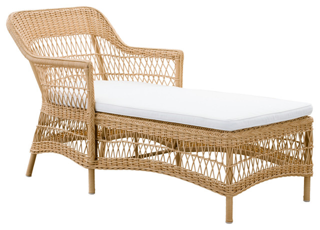 Olivia Chaise Lounge With Cushion, Natural Finish, Snow White ...