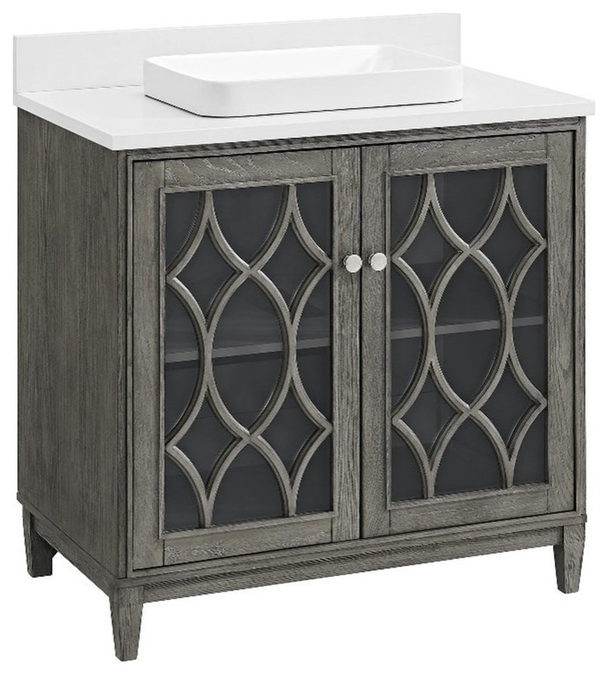Kathy Ireland Home 36" Vanity in Cashmere with Pure White Engineered ...