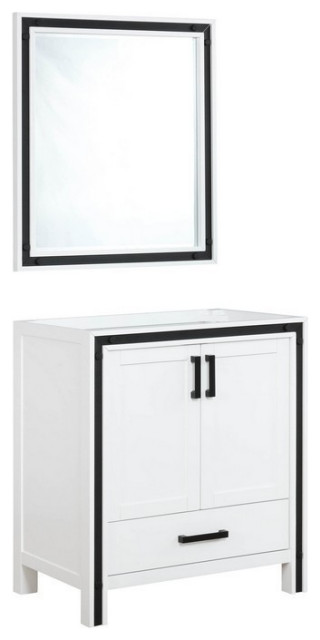 Ziva Transitional White 30" Single Vanity, no Top and 28" Mirror ...