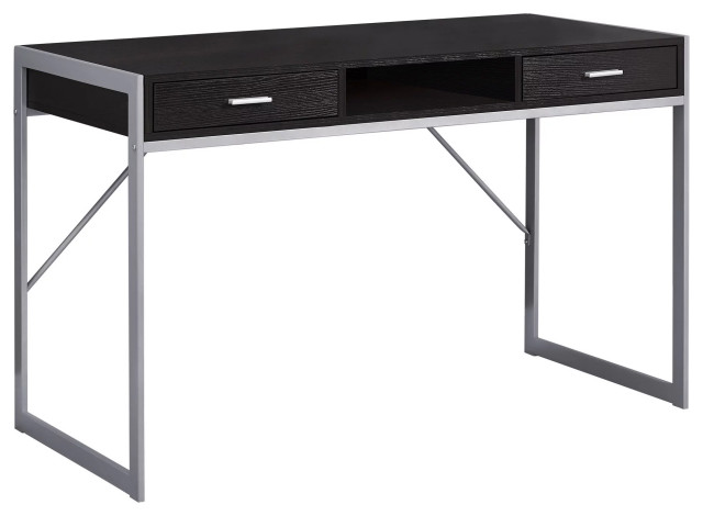 Modern Desk, Silver Finished Metal Legs With Cappuccino Top & 2 Storage ...