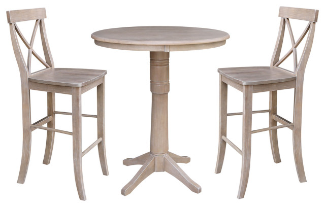 36" Round Pedestal Bar Height Table With 2 X-Back Bar Height Stools ...